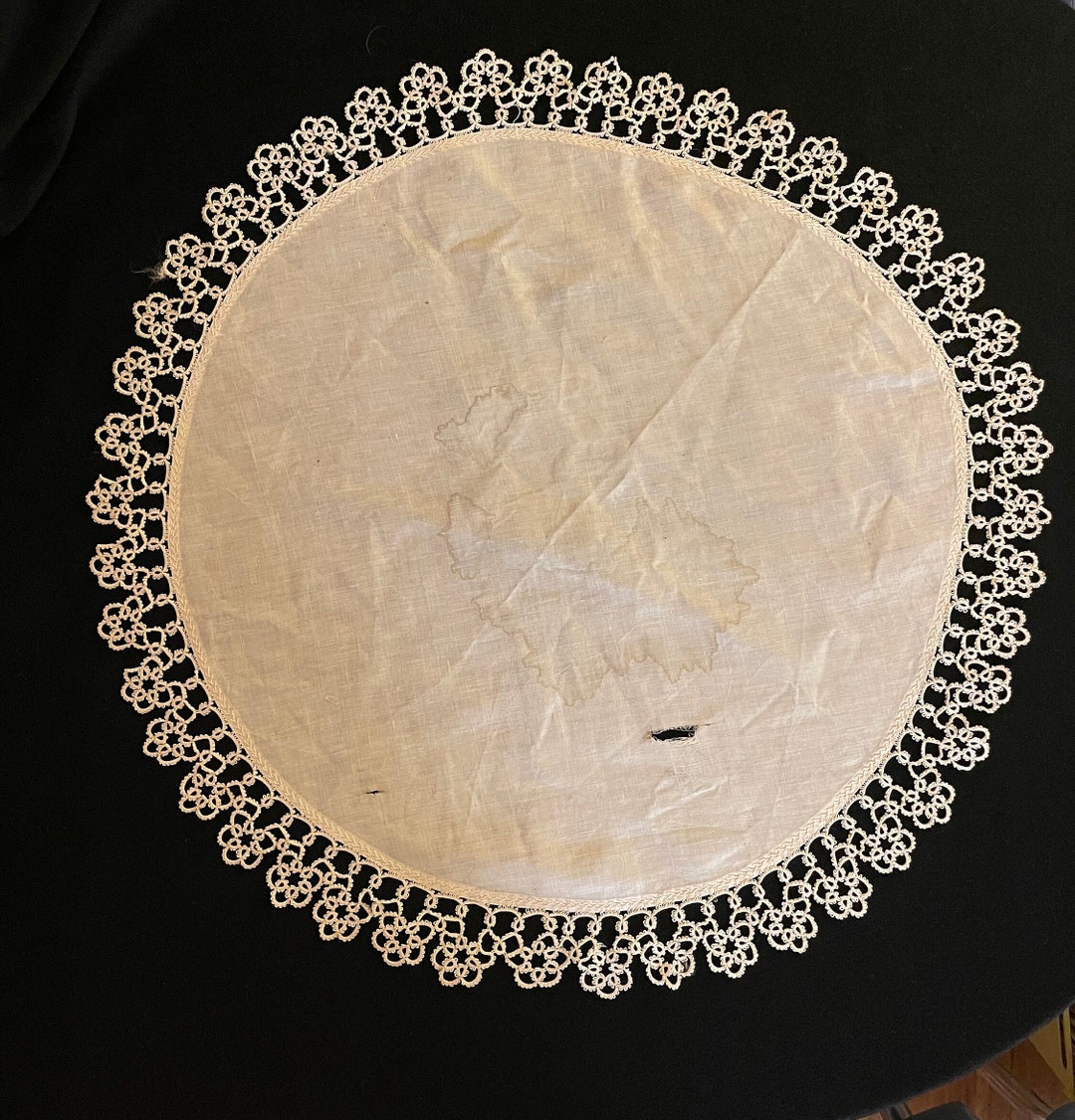 22" Linen Doily With Tatted Trim - Etsy