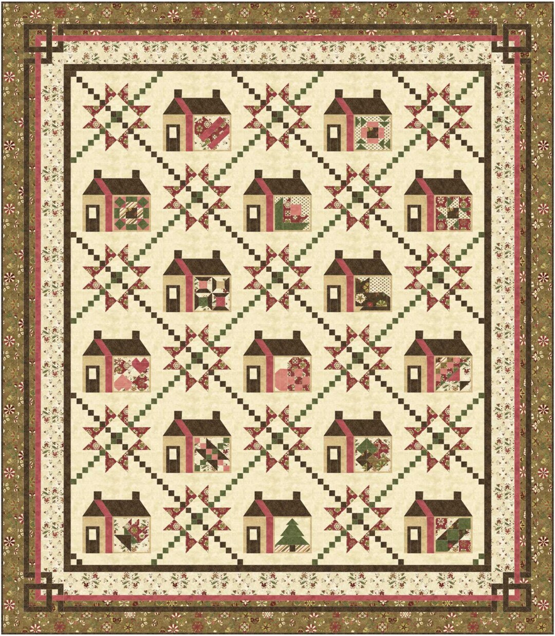 Sampler Quilt Pattern. Large Queen. Each House Block Has a Different ...