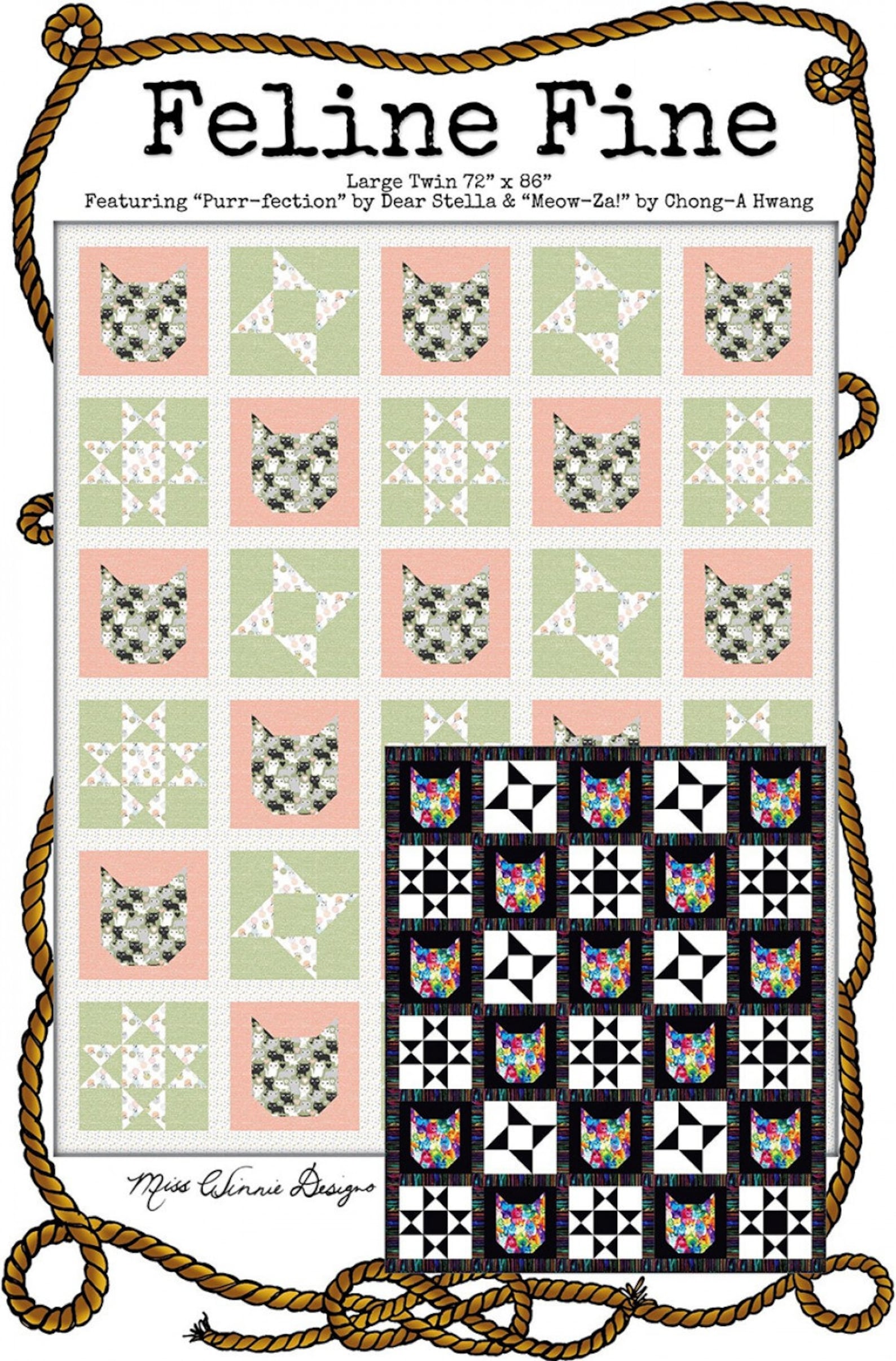 Feline Fine Quilt Pattern Cats Scrappy Miss Winnie Designs - Etsy