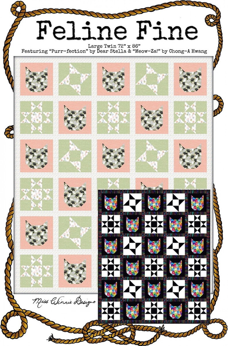 Feline Fine Quilt Pattern Cats Scrappy Miss Winnie Designs - Etsy
