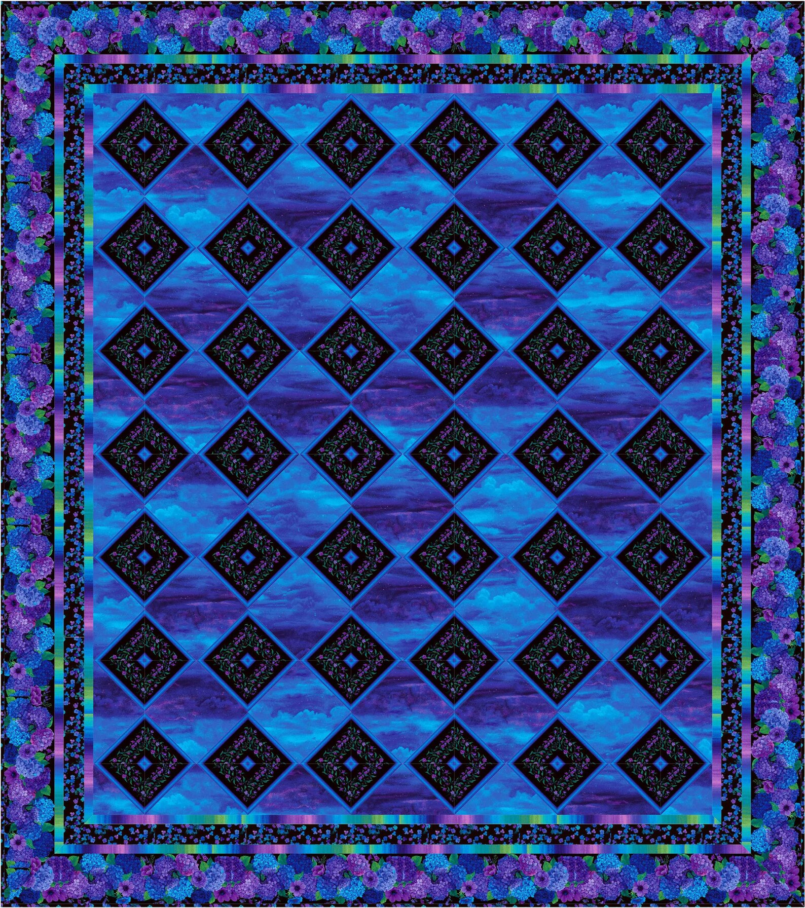 Kaliedoscope Diamonds, Quilt Pattern, Misty, Timeless Treasures, Laurel ...