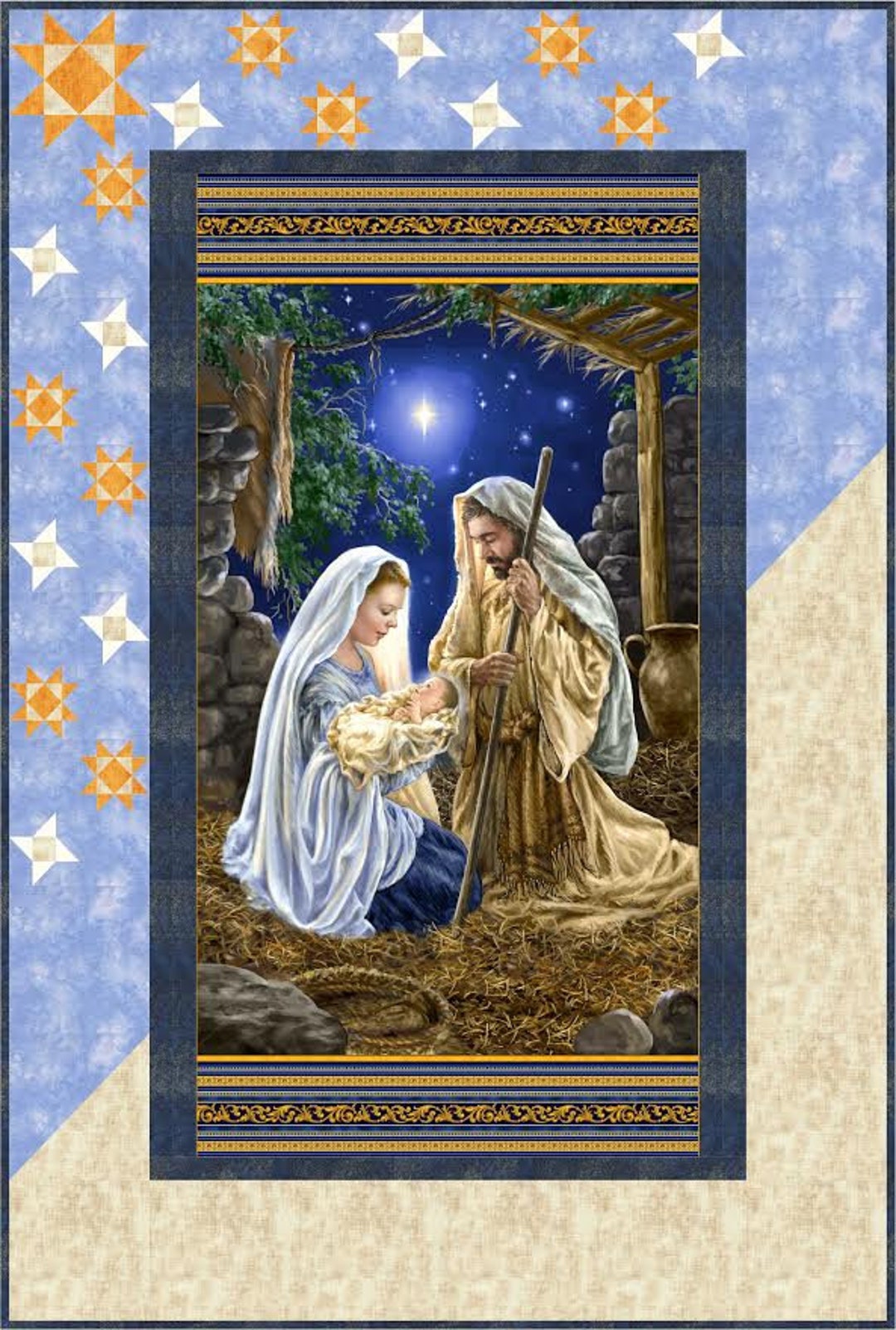 Starry, Starry Night, PDF Quilt Pattern, Nativity, Santa, Wall, Lap ...