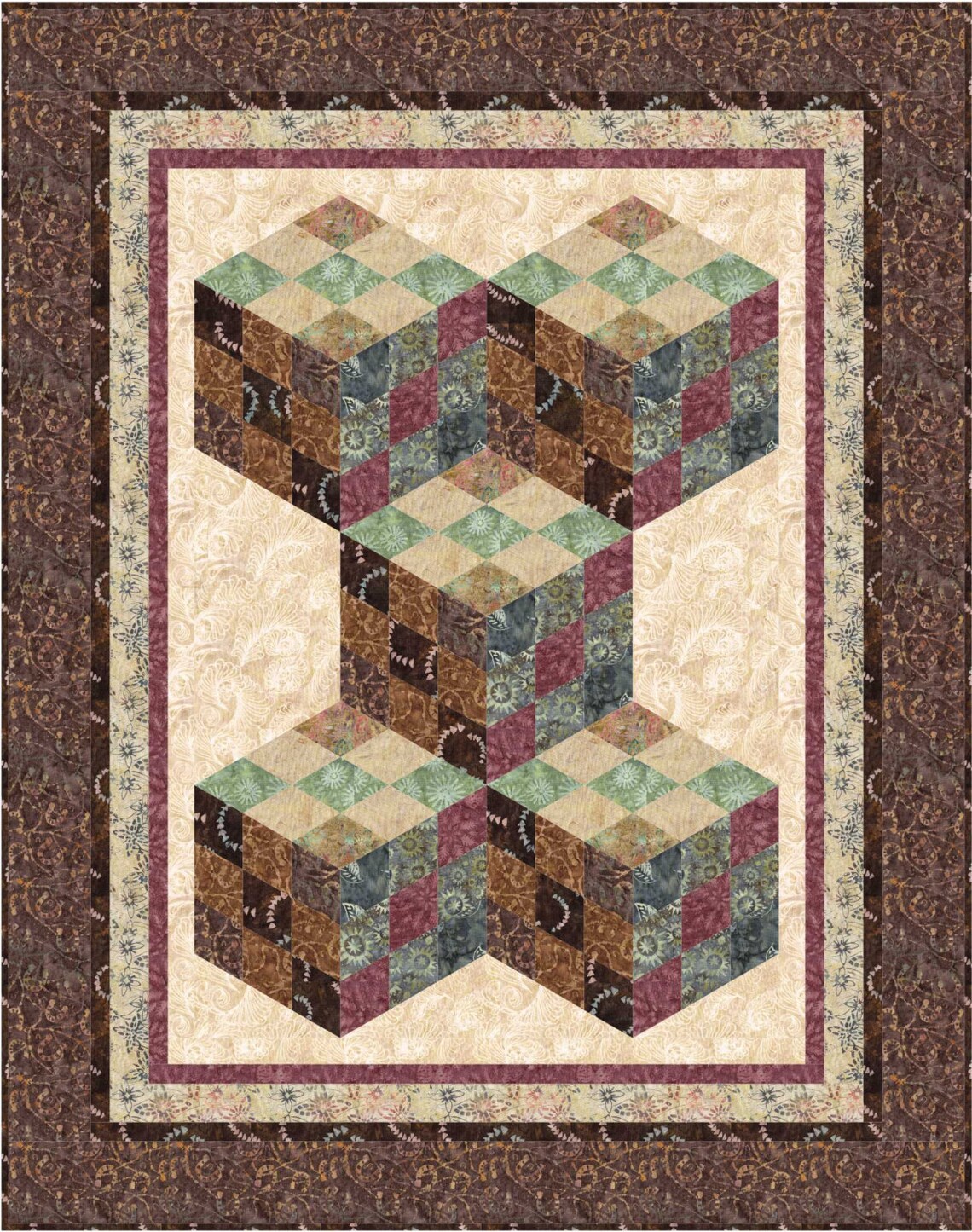 Nine Patch Tumbler Quilt Pattern. Queen and Lap Batiks, Timeless, Judy ...