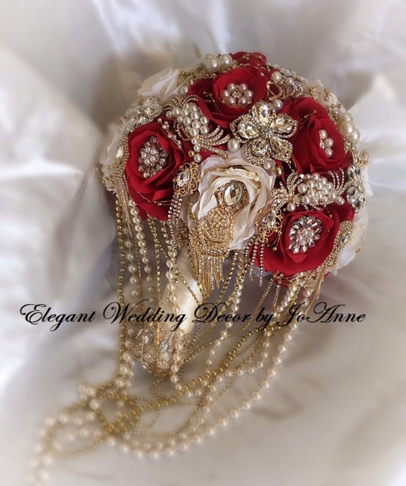 Red and Gold BROOCH BOUQUET Bling Brooch Bouquet Red Brooch | Etsy