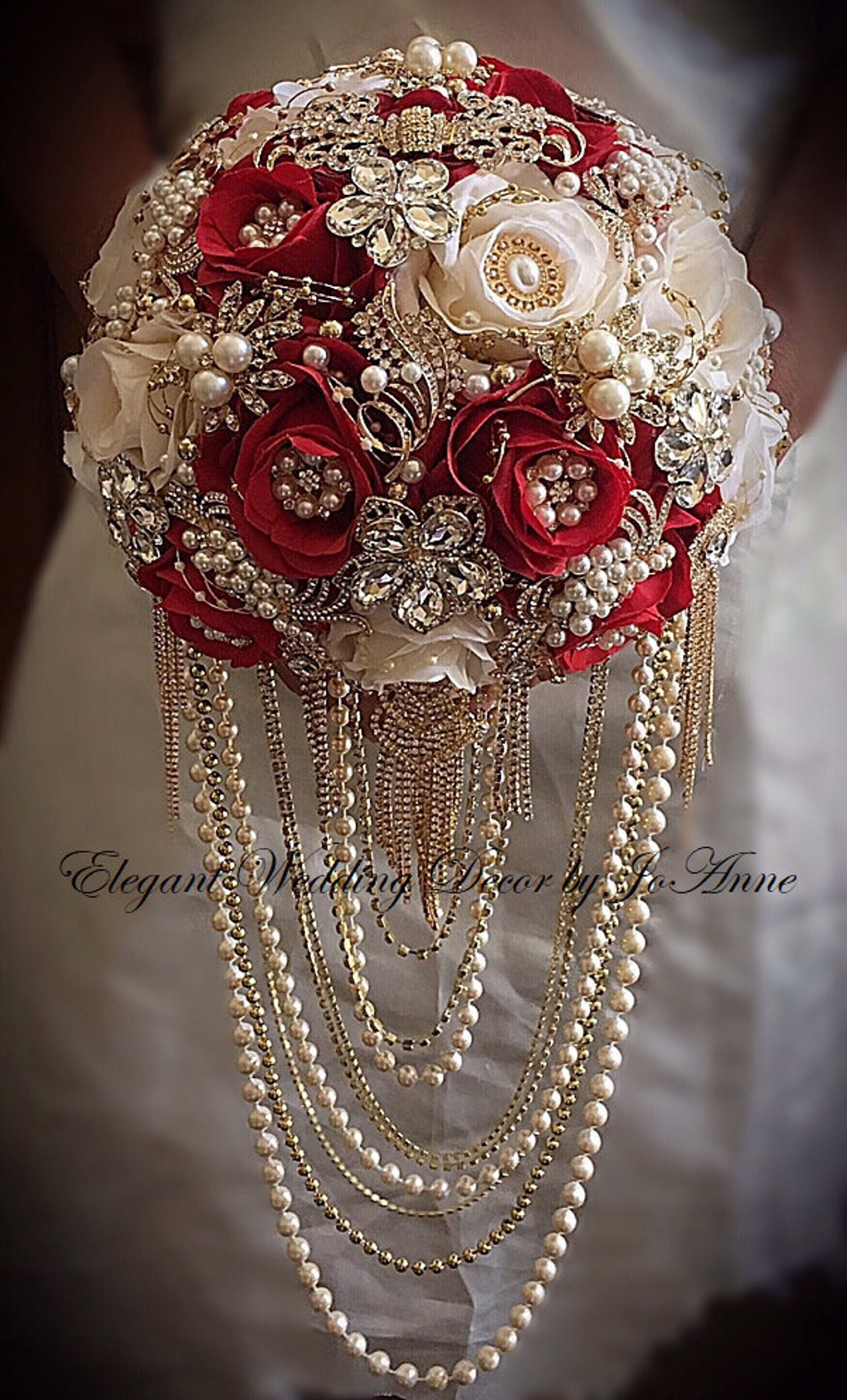 Red and Gold BROOCH BOUQUET, Bling Brooch Bouquet, Red Brooch Bouquet ...