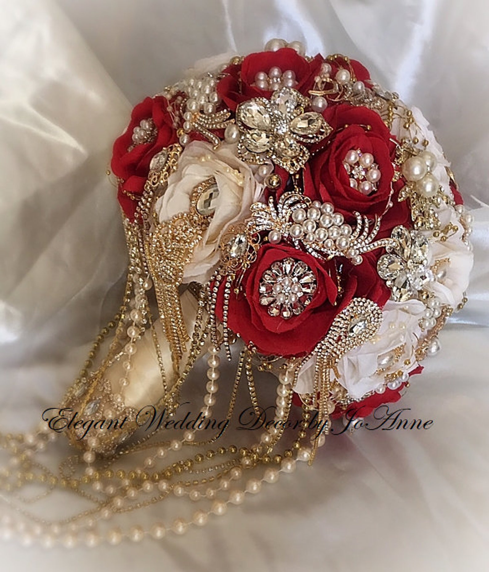 RED BROOCH BOUQUET Custom Cascading Silk Rose Brooch Bouquet - Etsy