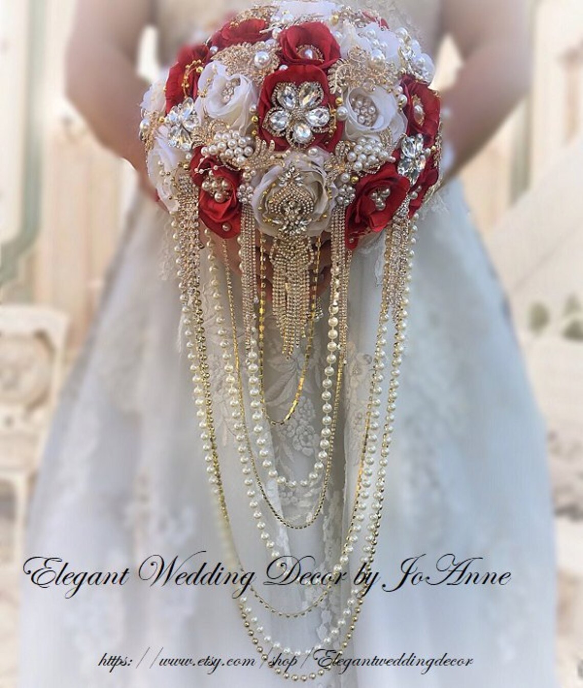 RED BROOCH BOUQUET Custom Cascading Silk Rose Brooch Bouquet - Etsy