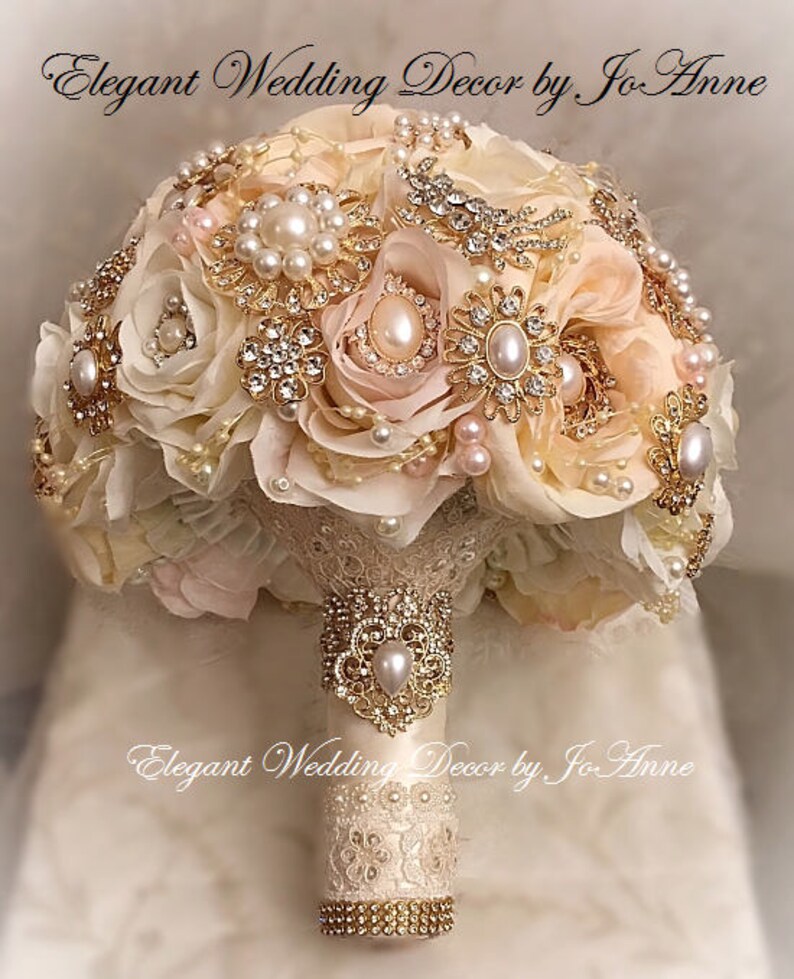Elegant Pink Brooch Bouquet Rose Gold Bridal Brooch Wedding - Etsy