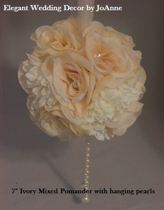 Items similar to PRETTY " Flower Girl Pomander , 7" Mixed Ivory Flower ...