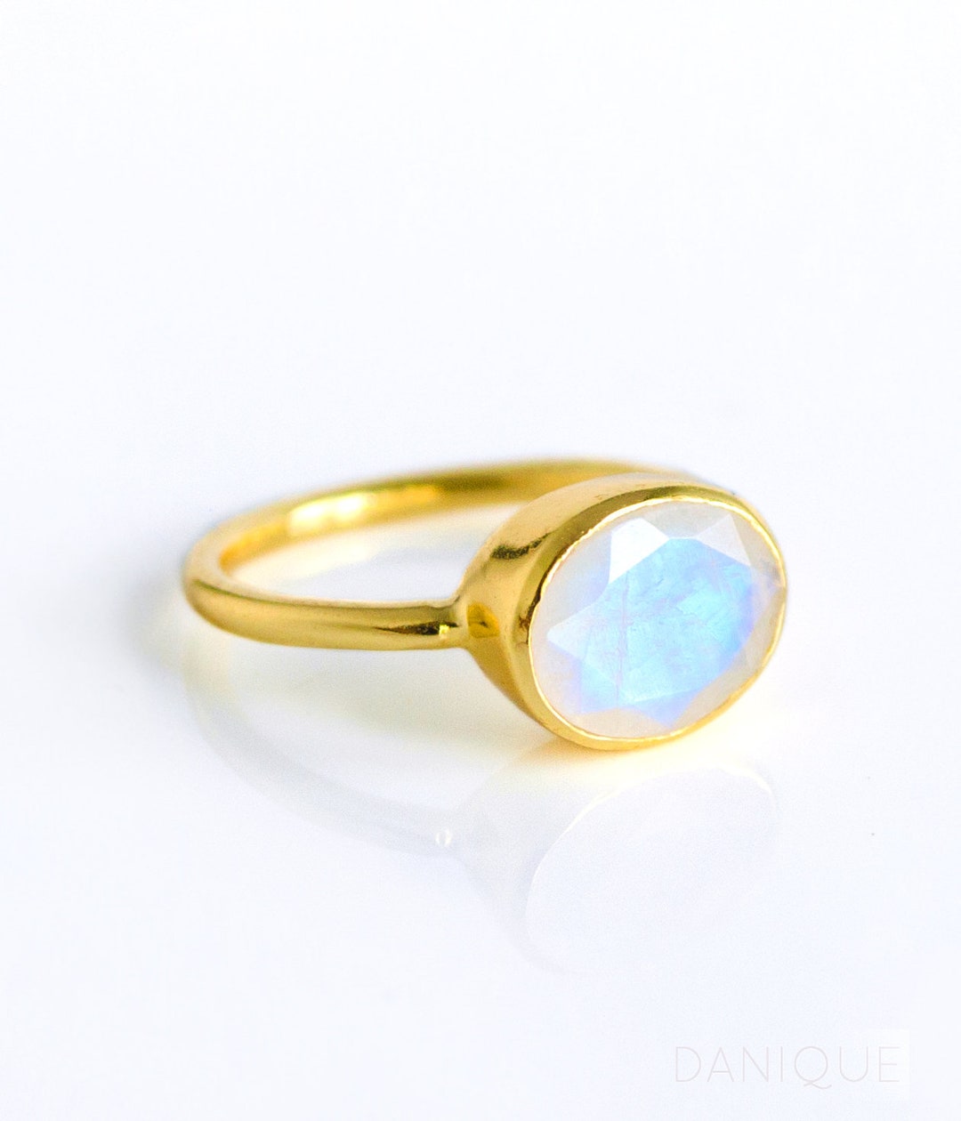 Natural Rainbow Moonstone Ring • Oval Moonstone June Birthstone Ring ...