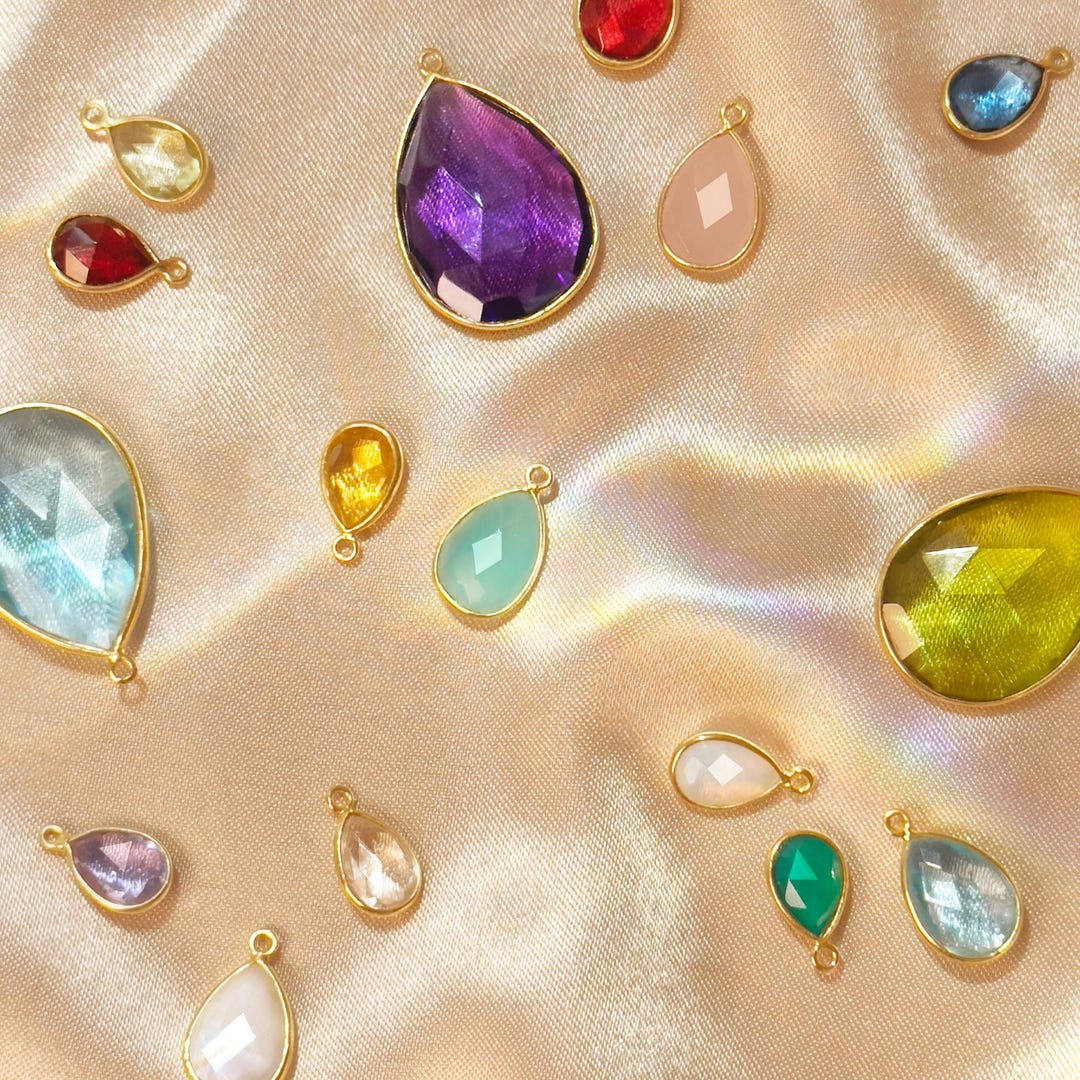 Birthstone Add on Charm • Bezel Birthstone Pendant in Gold Silver or ...