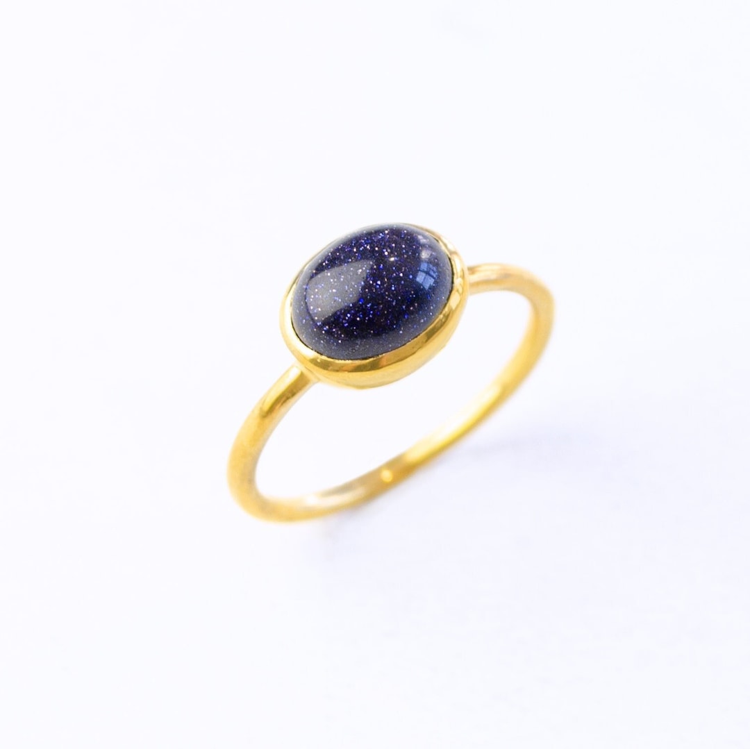 Galaxy Blue Sandstone Ring・stackable Gemstone Ring・925 Silver or 18K ...