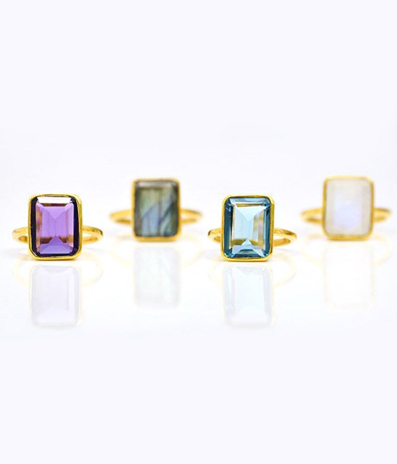 Blue Jade Ring Rectangle Ring Gemstone Ring Gold Stacking - Etsy