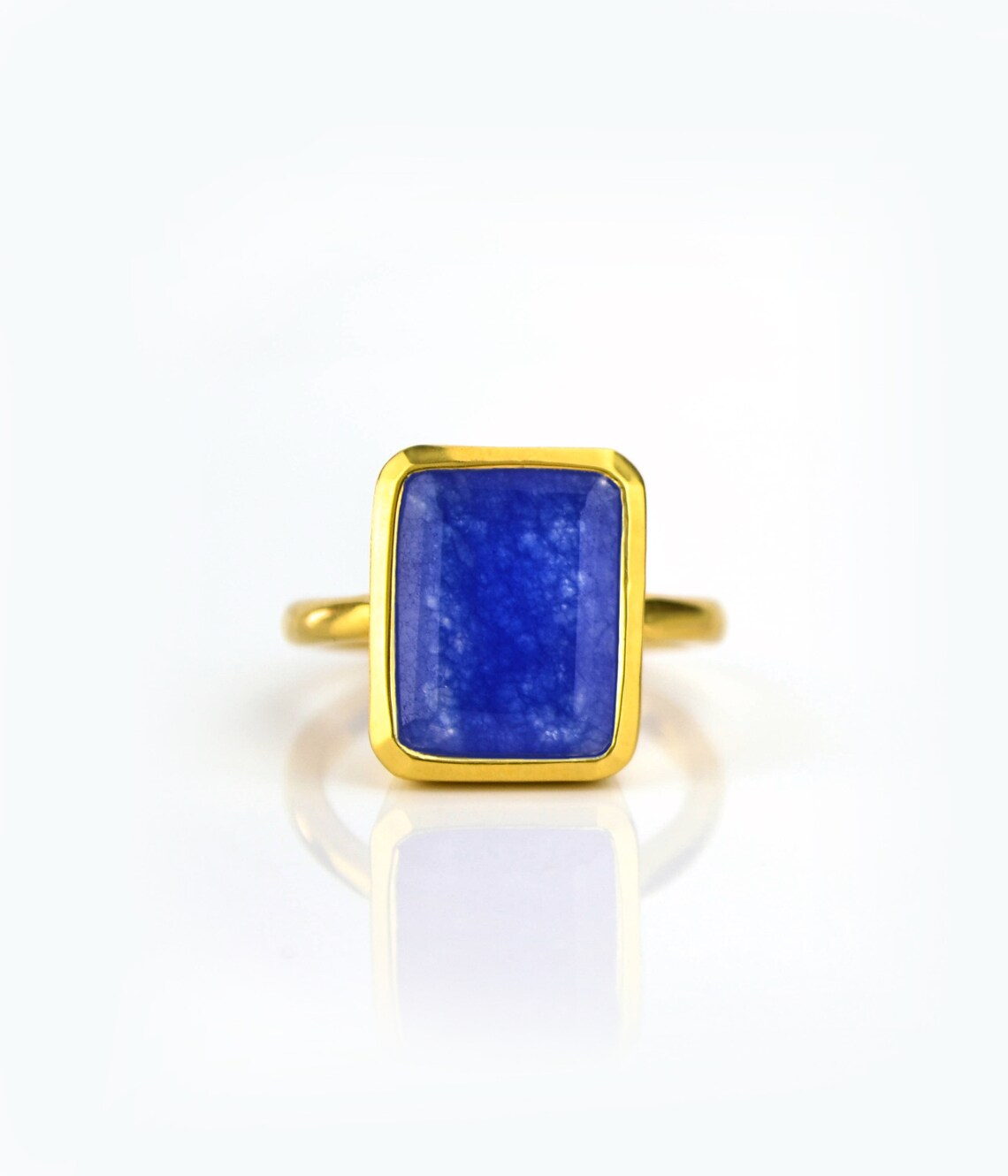 Blue Jade Ring Rectangle Ring Gemstone Ring Gold Stacking - Etsy