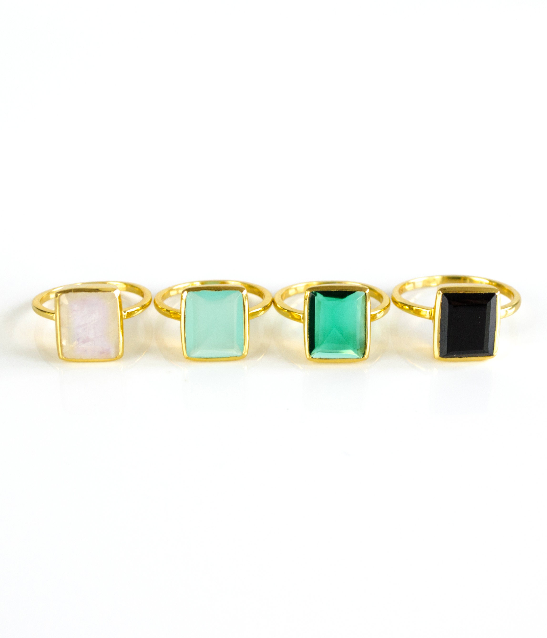 Blue Jade Ring, Rectangle Ring, Gemstone Ring Gold, Stacking Ring ...
