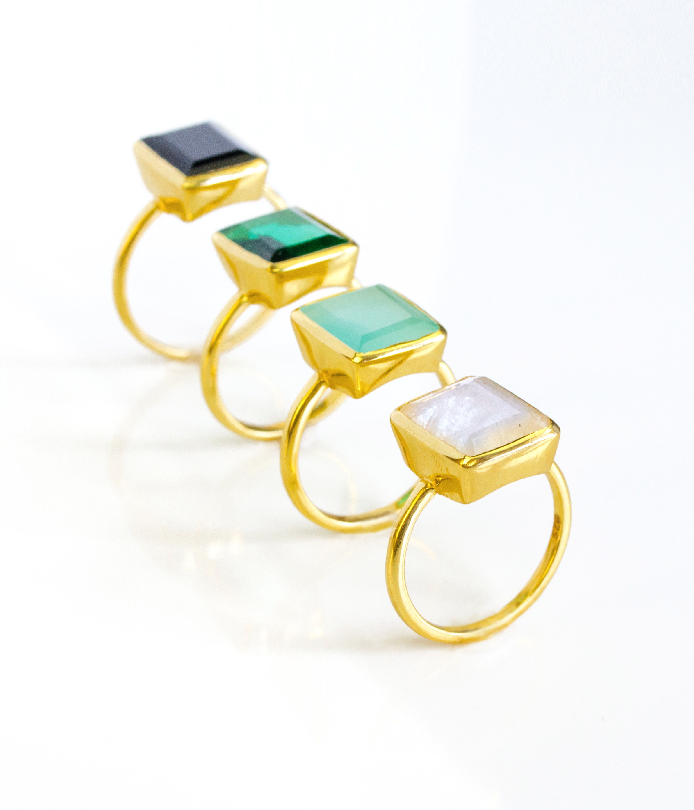 Green Onyx Ring Rectangle Ring Gemstone Ring Stacking Ring | Etsy
