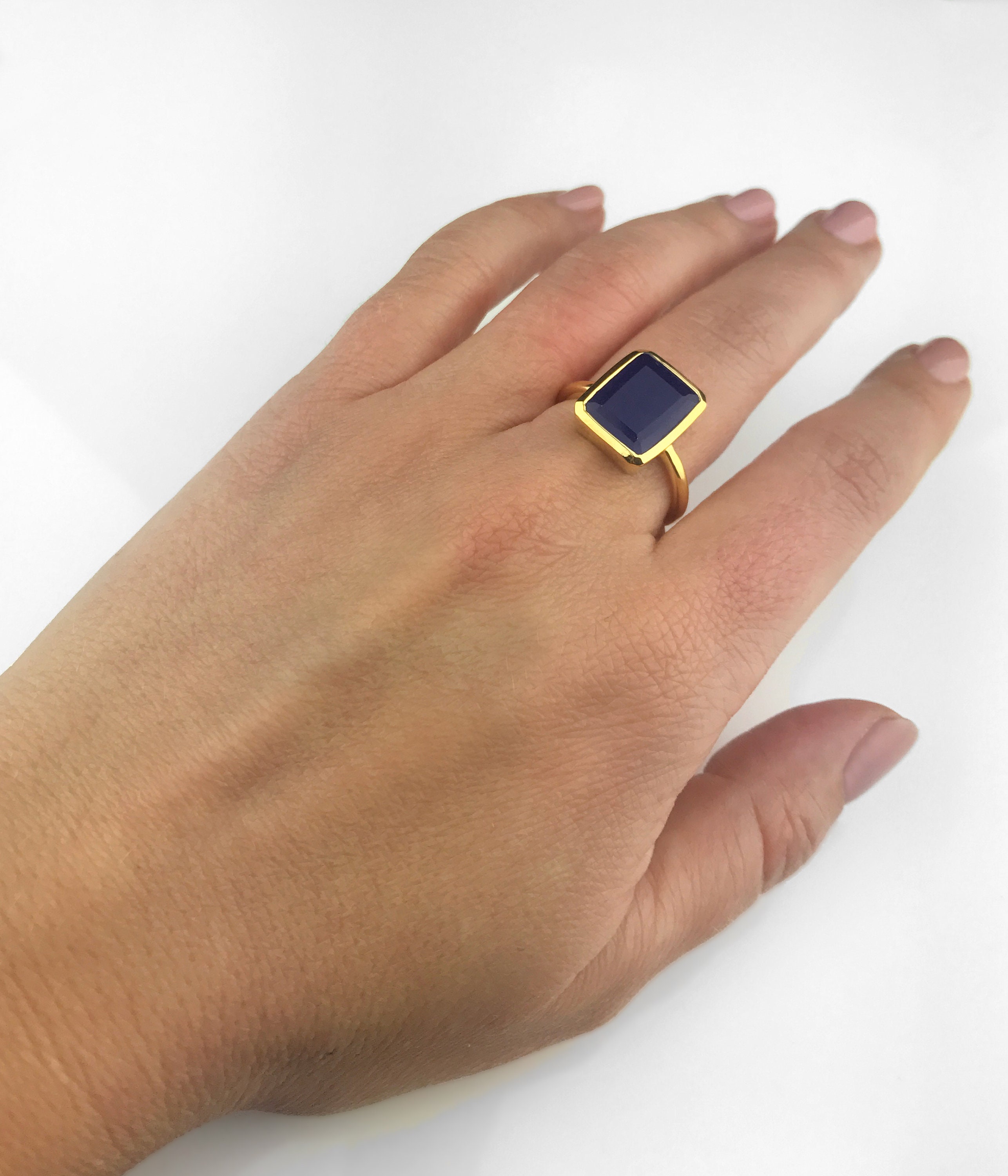 Blue Jade Ring, Rectangle Ring, Gemstone Ring Gold, Stacking Ring ...