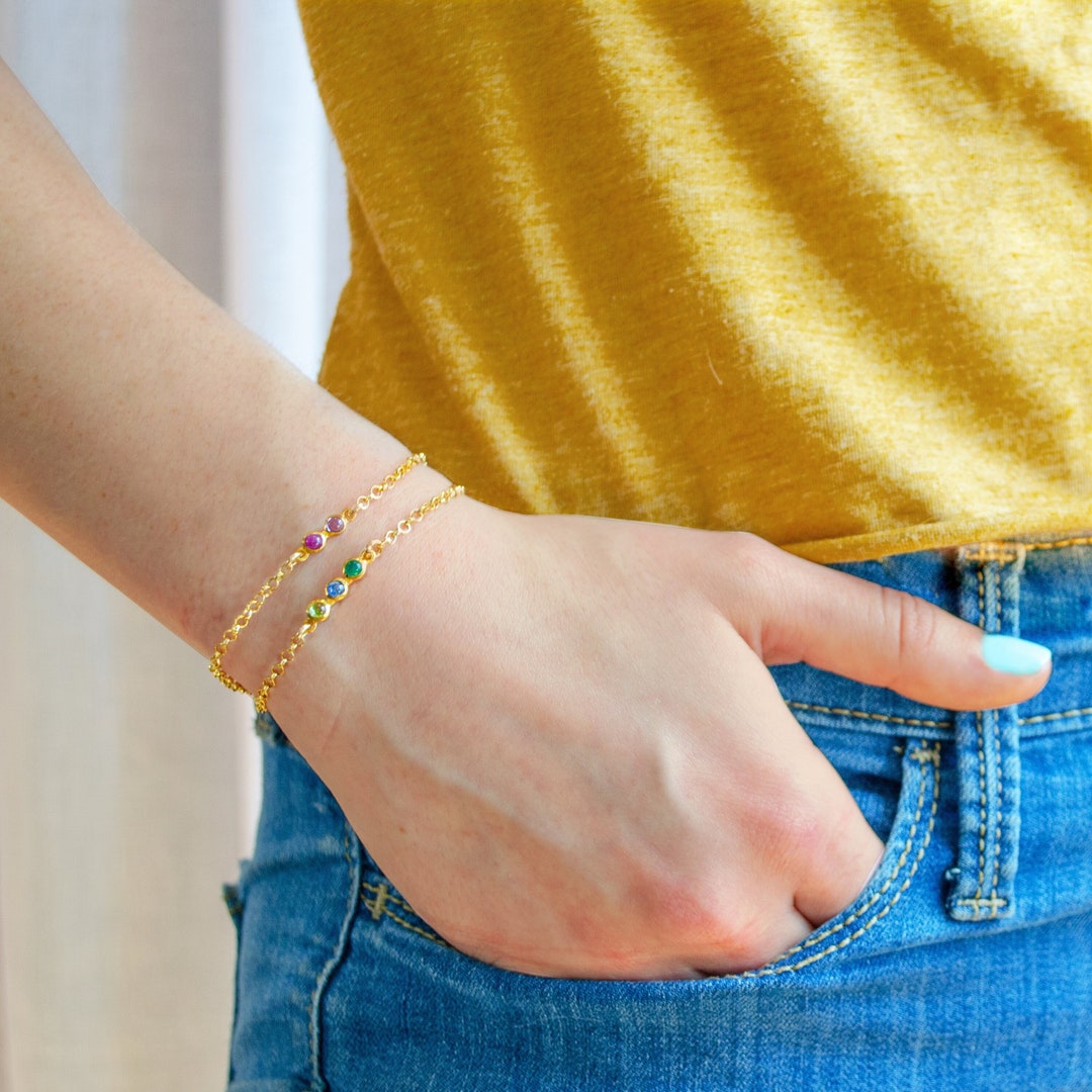Minimalist Cabochon Birthstones Bracelet • Custom Birthstone Bracelet ...