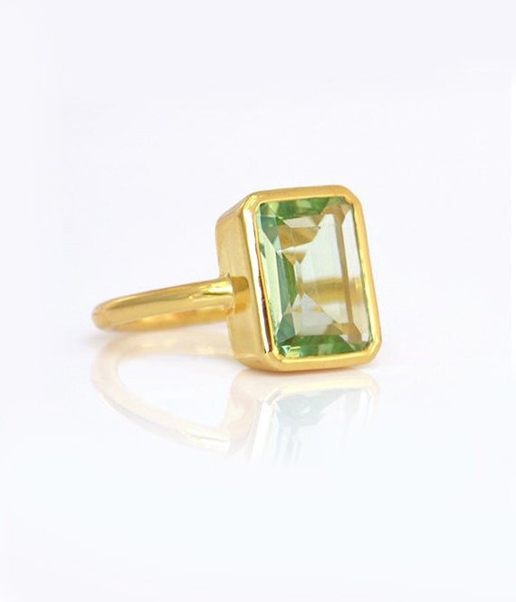 Green Amethyst Ring Rectangle Ring Gemstone Ring Gold - Etsy