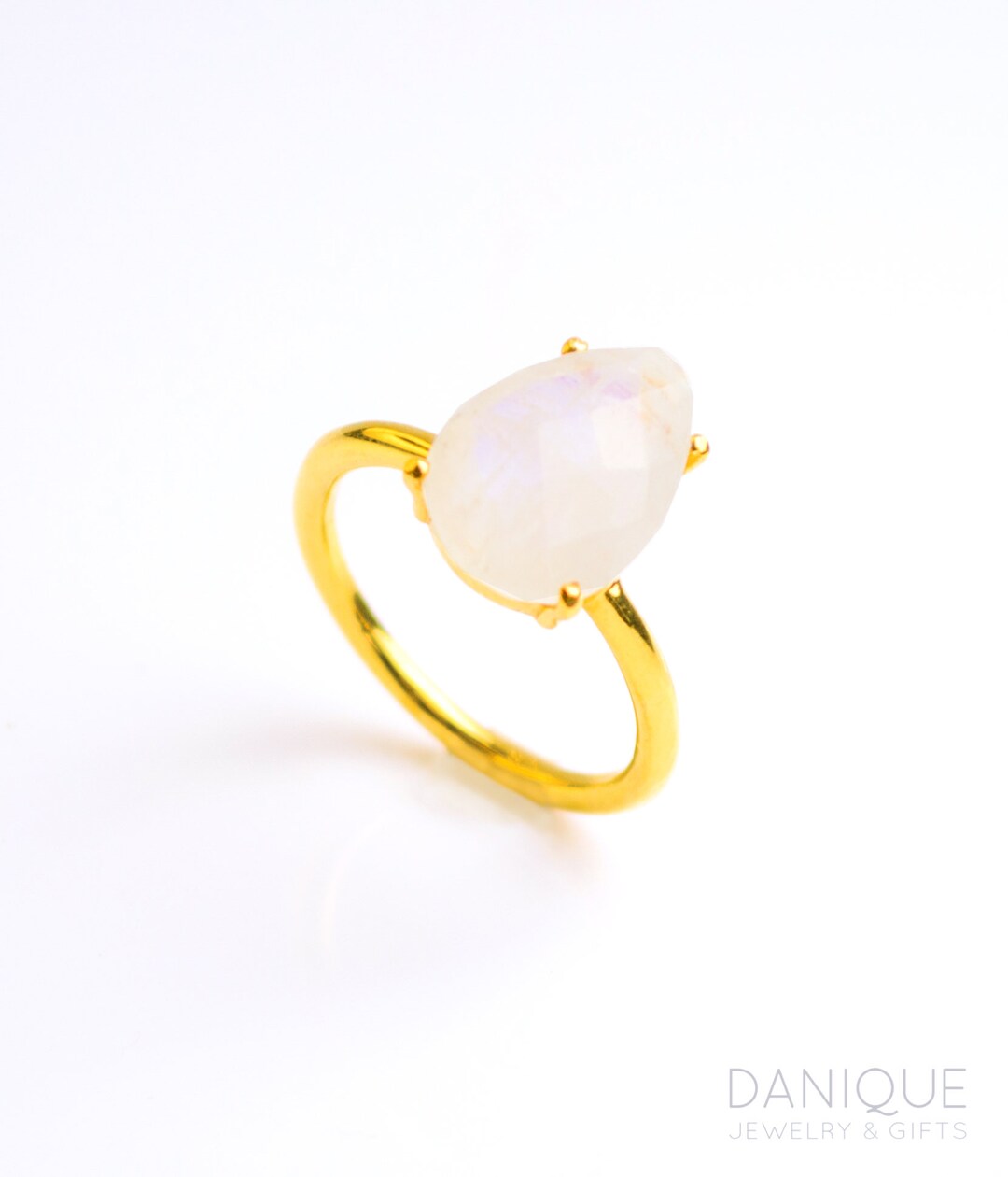 Rainbow Moonstone Ring, Tear Drop Ring, Prong Set Ring, June Birthstone ...