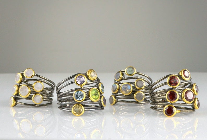 Multi Stone Labradorite Ring, Mixed Metal Ring, Bezel Set Ring ...