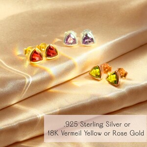 Custom Birthstone Earrings • Triangle Studs, Dainty Stud Earrings, Gold ...