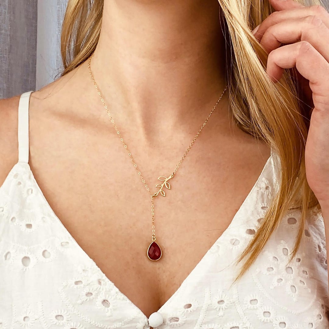Personalized Lariat Necklace With Small Branch Station Charm • Mothers ...