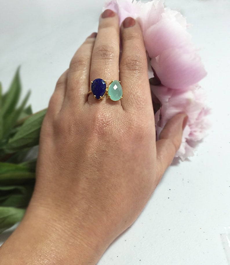 Dual birthstone ring two stone ring gemstone couples ring | Etsy