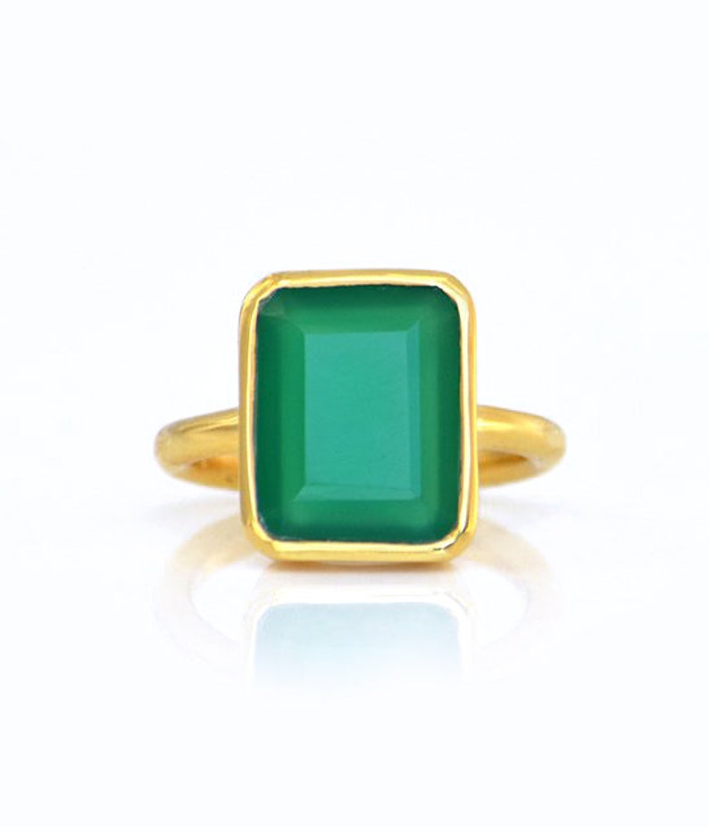 Green Onyx Ring Rectangle Ring Gemstone Ring Stacking Ring - Etsy