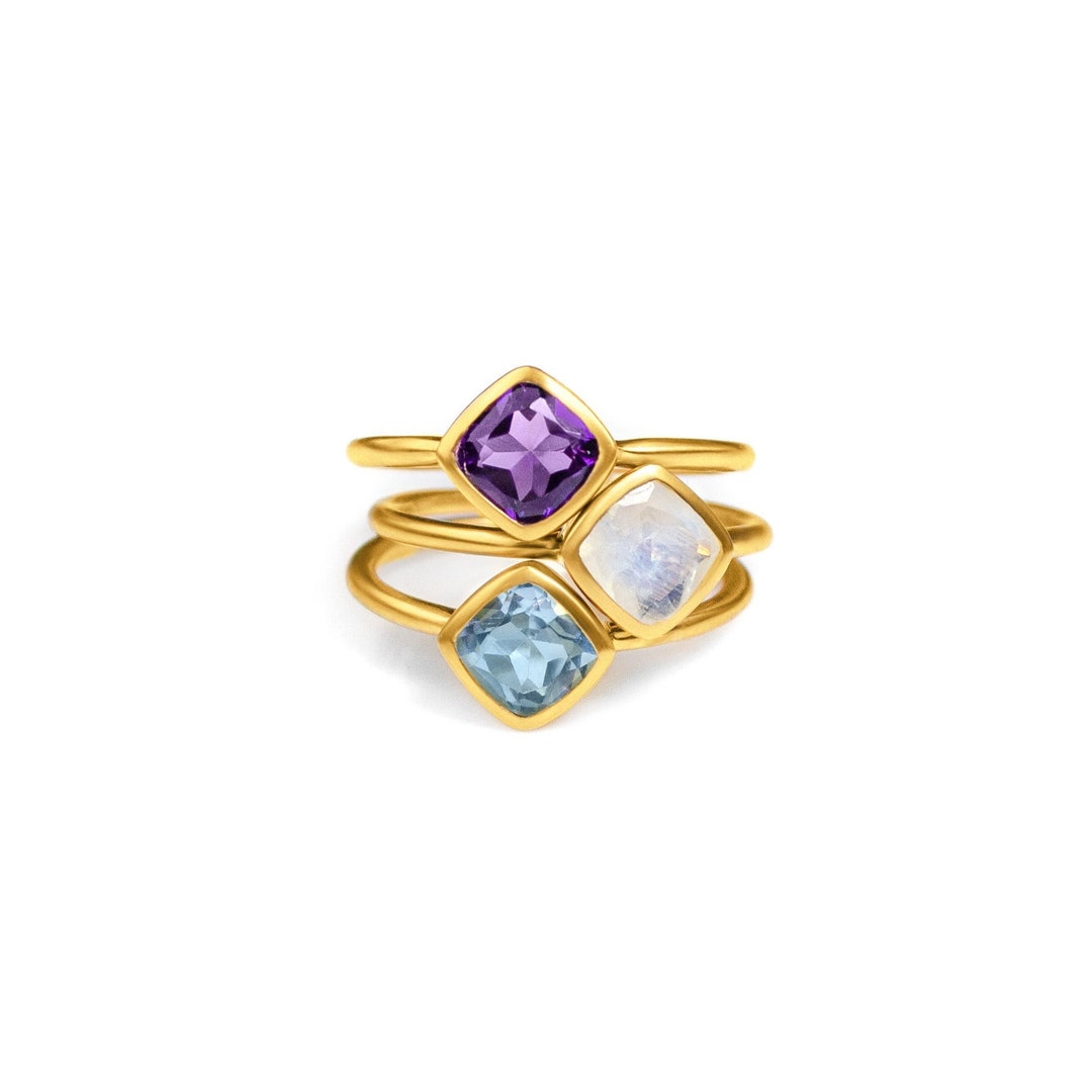 Mother's Ring Set • Small Stacking Birthstone Rings • 18k Gold Vermeil ...