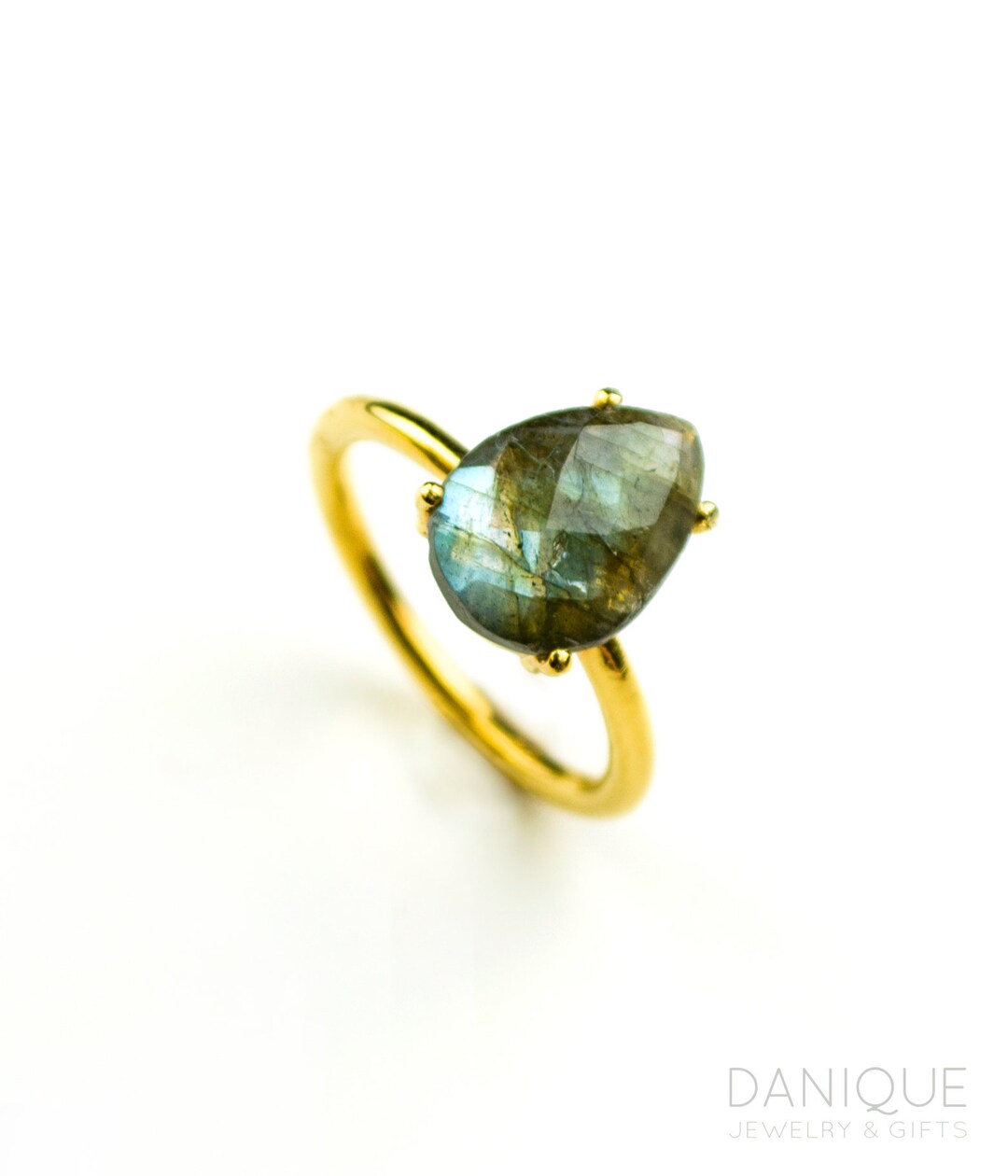 Blue Labradorite Ring, Gemstone Ring, Stacking Ring, Gold Ring, Tear ...