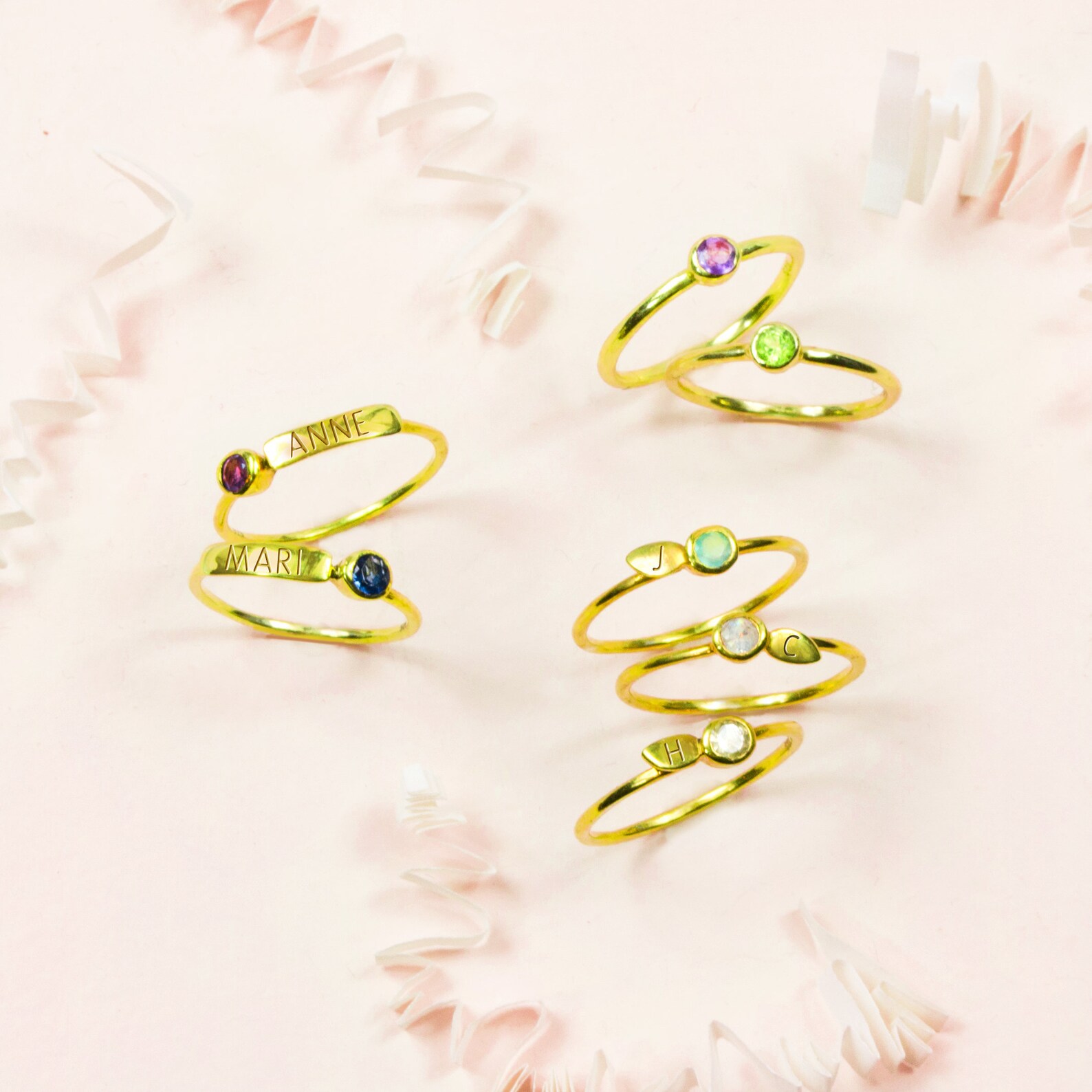 Stacking Mom Rings With Kids Birthstones and Names, Multiple Engraved ...