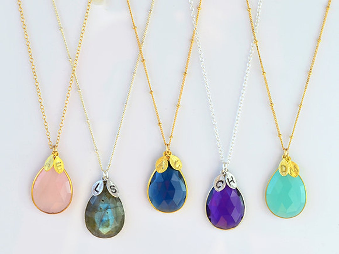 Personalized Gemstone Necklace, Large Gemstone Necklace, Initial ...