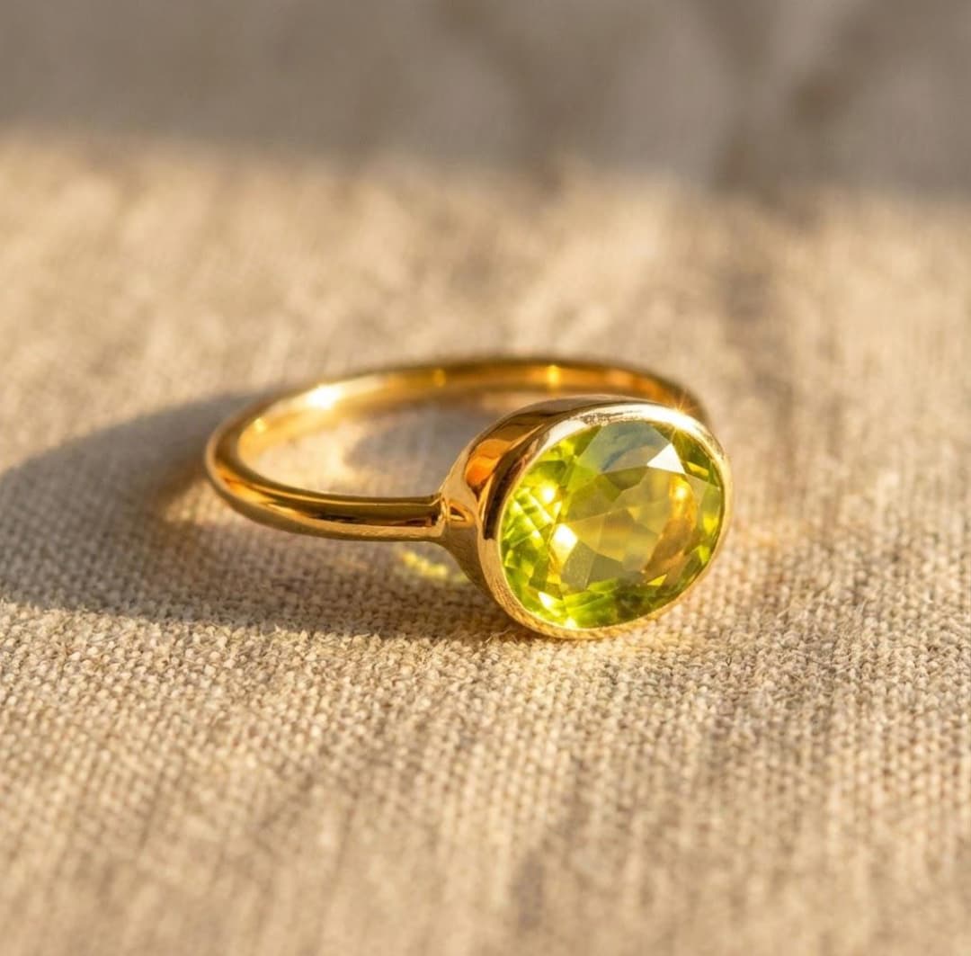 Oval Peridot Quartz Ring • August Birthstone Jewelry,, Stackable Green ...
