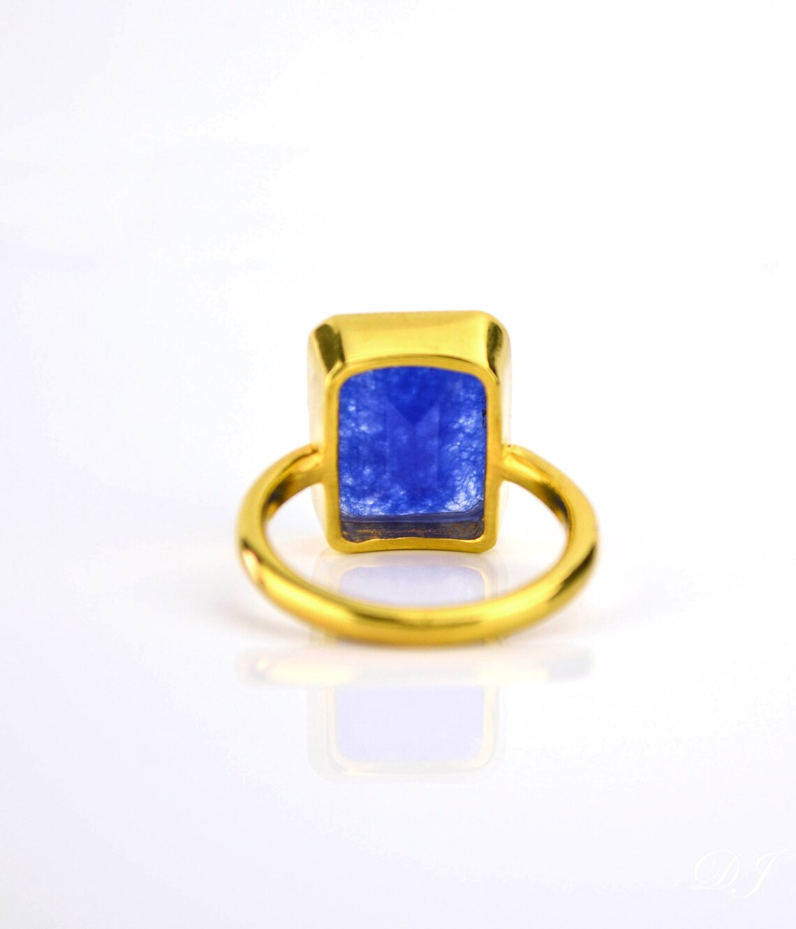 Blue Jade Ring Rectangle Ring Gemstone Ring Gold Stacking - Etsy