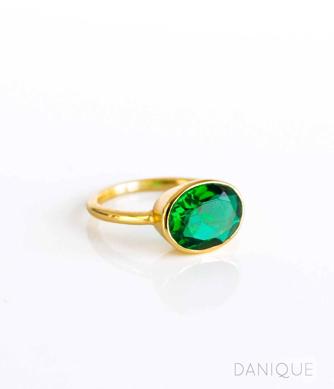 Oval Emerald Green Quartz Ring • May Birthstone Handmade Stacking Ring ...