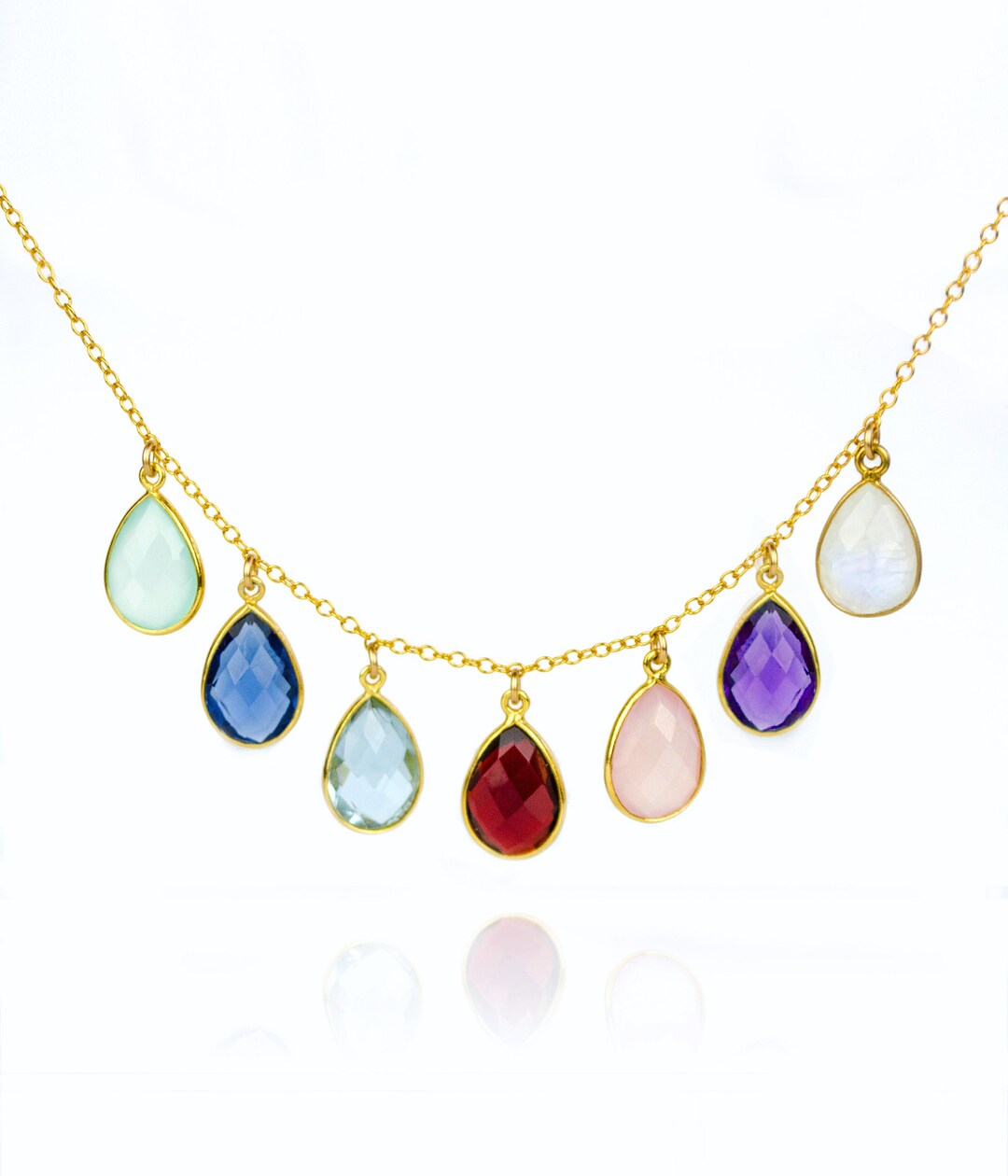 Custom Family Birthstone Hanging Teardrop Station Necklace ...