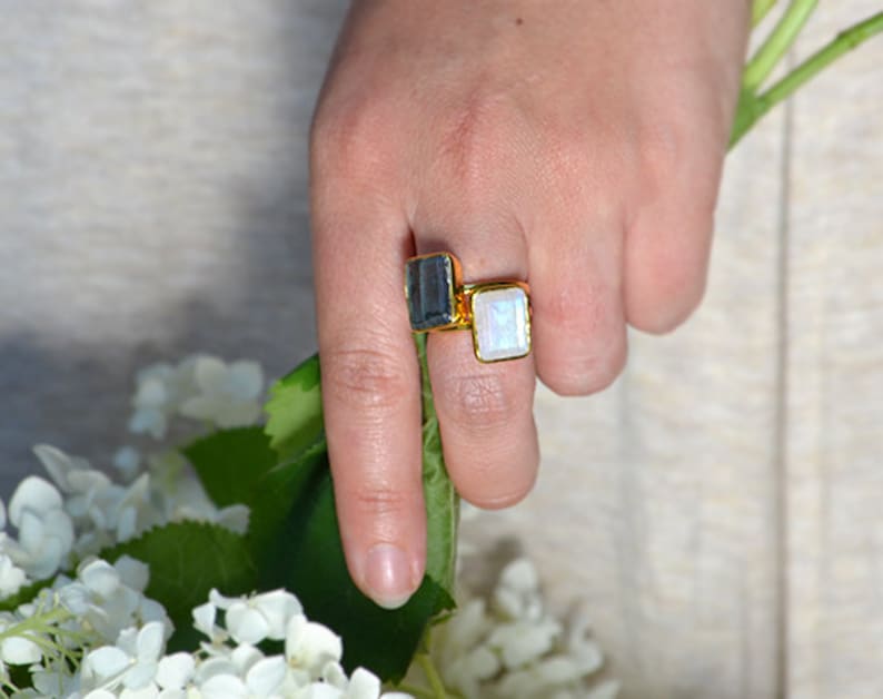 Blue Jade Ring, Rectangle Ring, Gemstone Ring Gold, Stacking Ring ...