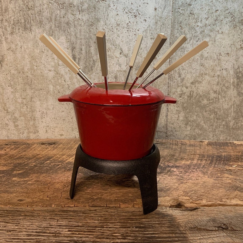 Enamel Cast Iron Fondue Set - Etsy