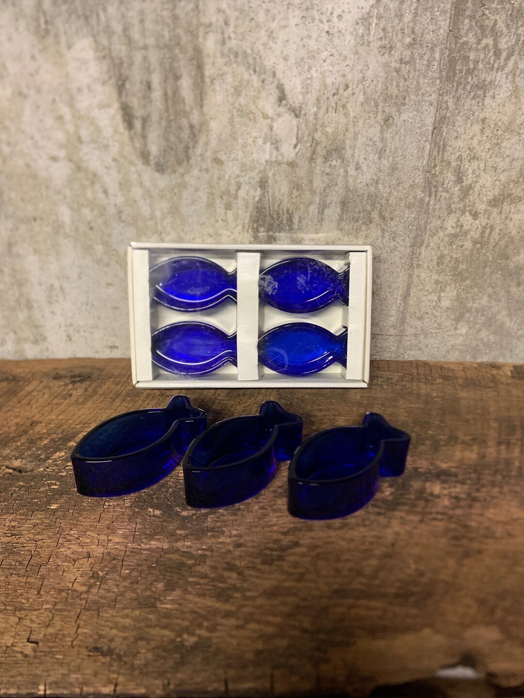 7 Cobalt Blue Fish Snack Dishes, Fish Shaped Bowls, Retro Glassware ...