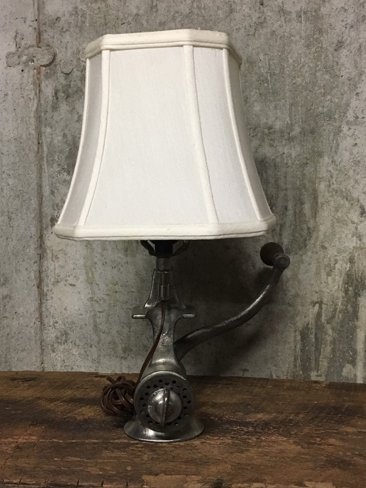 Meat Grinder Lamp, Retro Office Decor With Linen Shade - Etsy