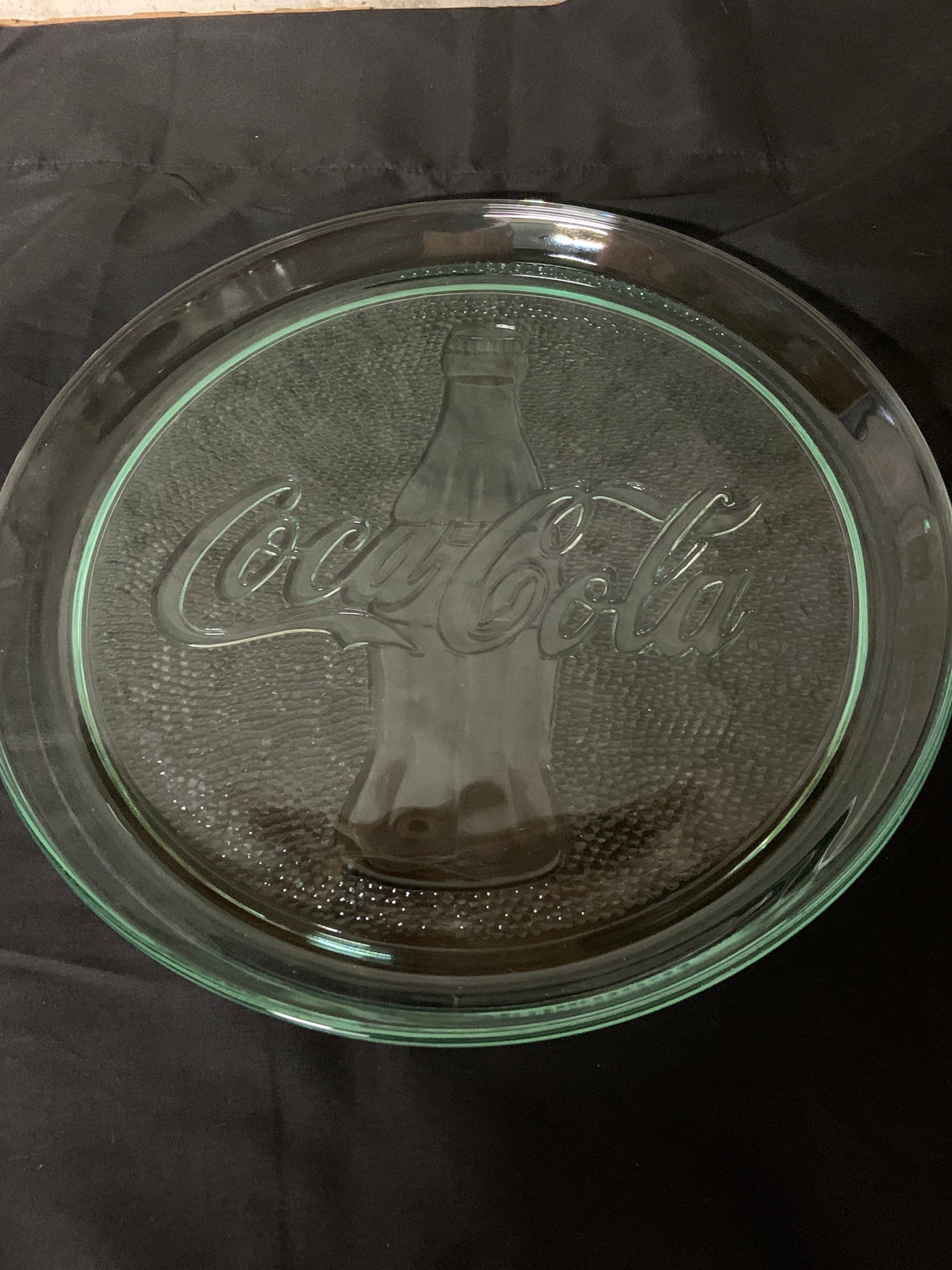 Coca Cola Tray, Green Glass Tray, Vintage Coke Tray, Round Coca Cola ...