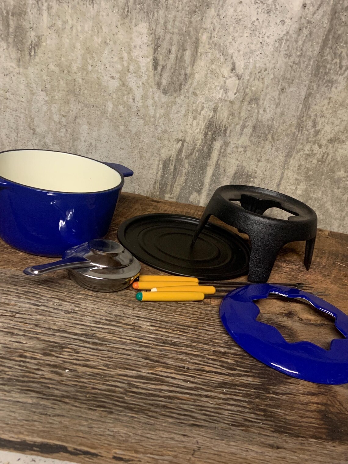 Blue Cast Iron Fondue Set, MCM Danish Enameled Cookware, 4 Forks - Etsy