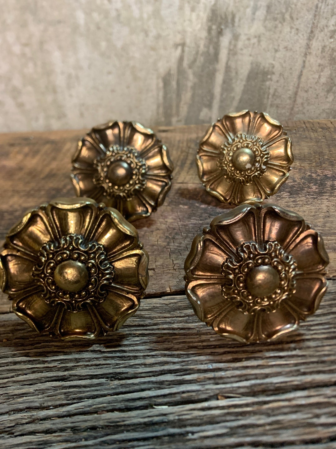 4 Plastic Flower Curtain Tie-backs, Gold Curtain Ties, 2 Pair Rosette ...