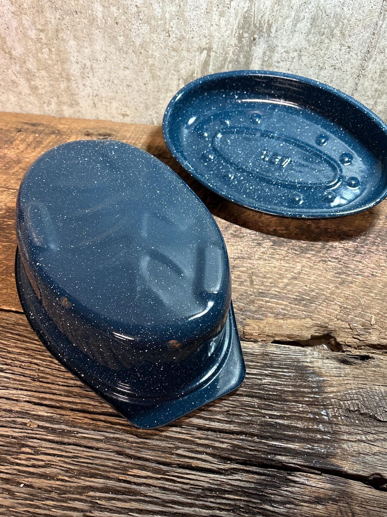 Vintage Blue Enamelware Roasting Pan, 1970s Small Roaster - Etsy