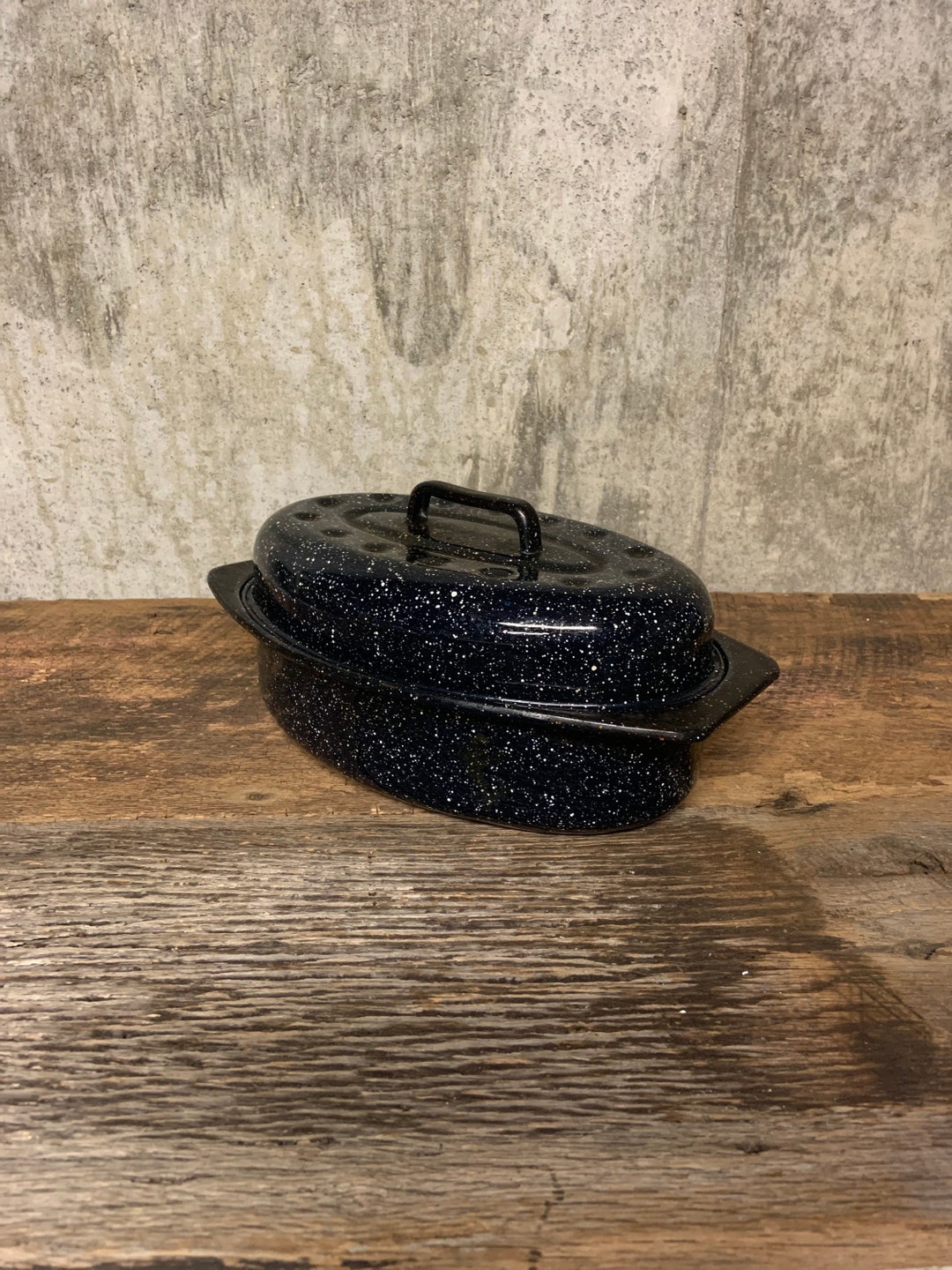 Vintage Roaster, Enamelware, Covered Roaster, Aluminum Roaster, Small ...