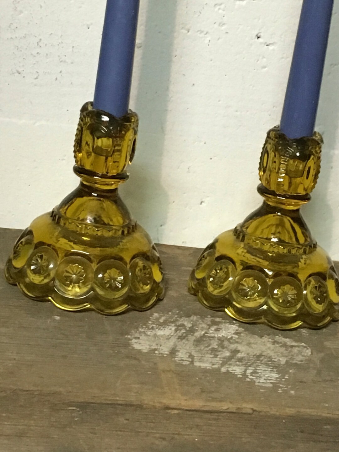 Vintage Amber Pressed Glass Candleholders, Retro Dining Decor - Etsy