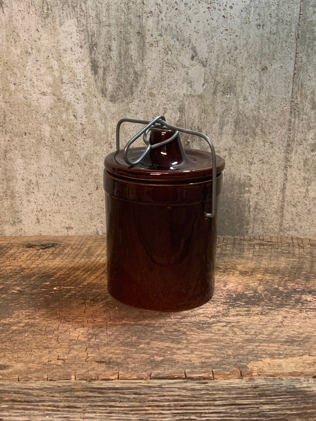 Stoneware Crock, Clamp Crock, Vintage Crock, Lidded Crock, Farmhouse ...