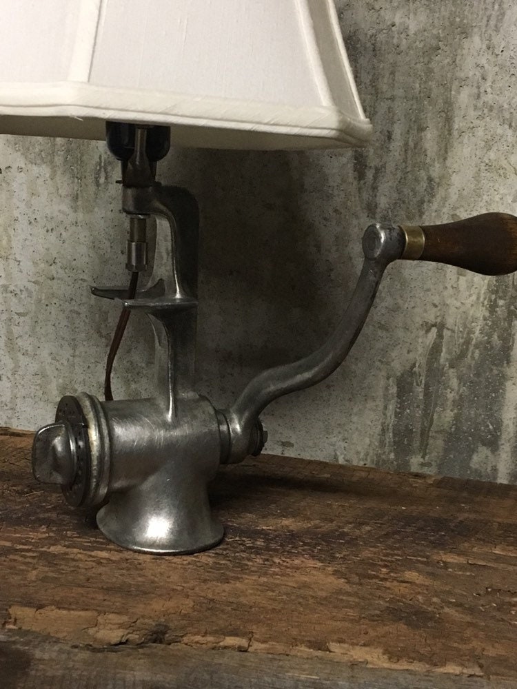 Meat Grinder Lamp, Retro Office Decor With Linen Shade - Etsy