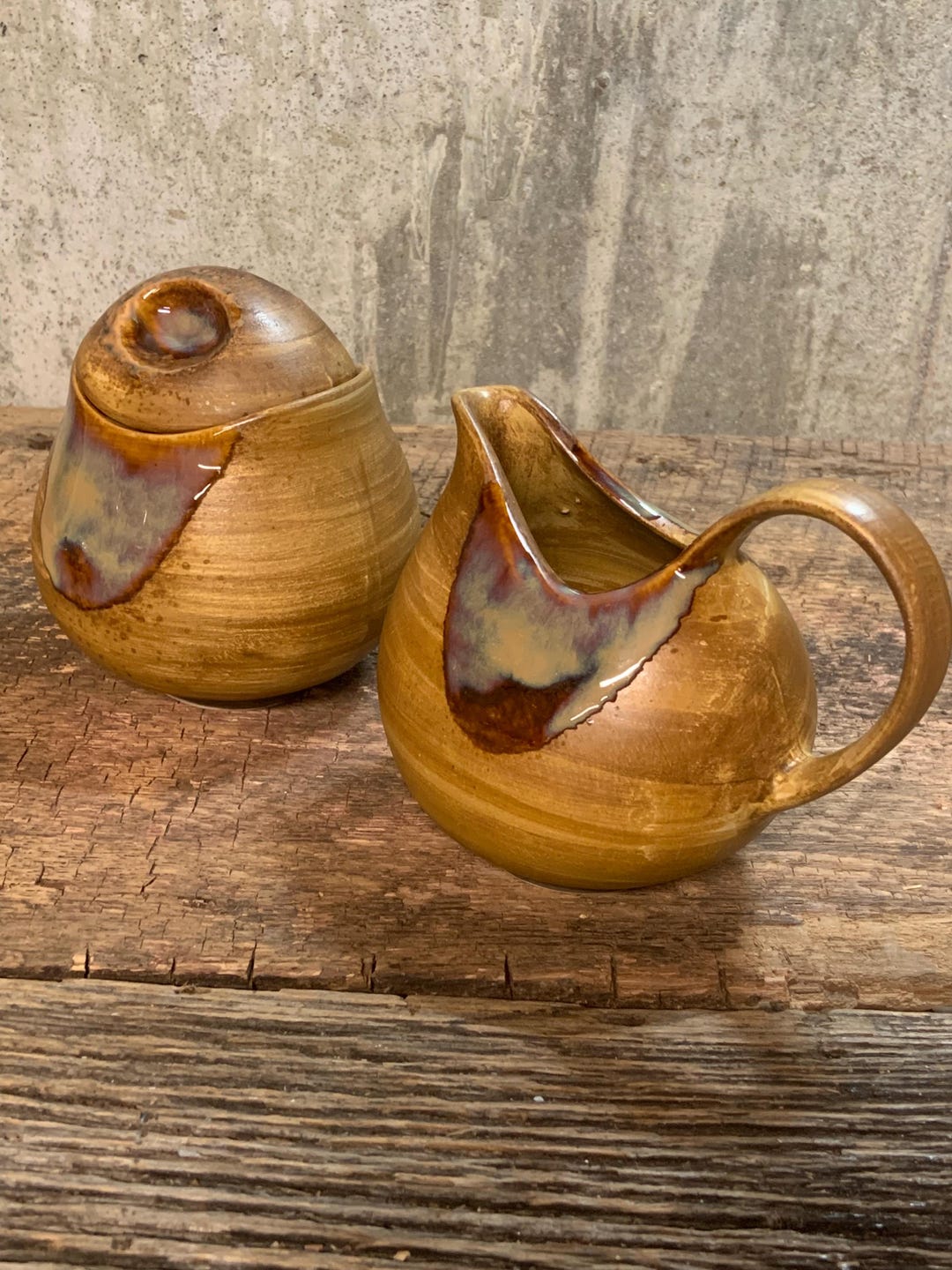 Vintage Sango Splash, Sugar and Creamer Set, Ceramic Drip Glaze ...